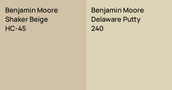 Benjamin Moore Shaker Beige vs. Benjamin Moore Delaware Putty comparison