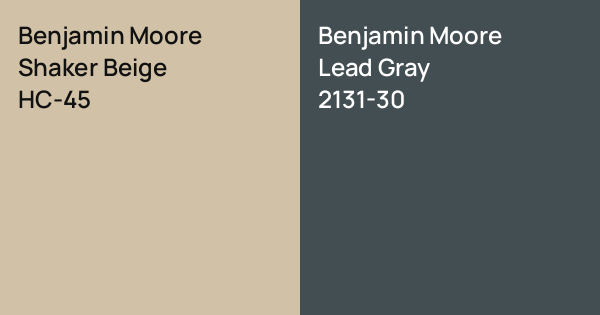 Benjamin Moore Shaker Beige vs. Benjamin Moore Lead Gray comparison