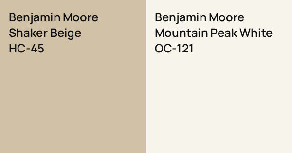 Benjamin Moore Shaker Beige vs. Benjamin Moore Mountain Peak White ...