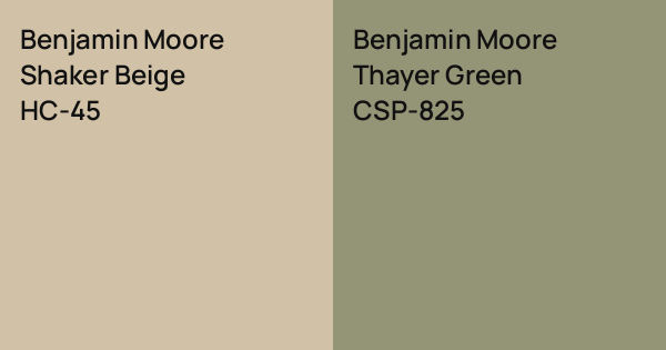 Benjamin Moore Shaker Beige vs. Benjamin Moore Thayer Green comparison