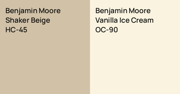 Benjamin Moore Shaker Beige vs. Benjamin Moore Vanilla Ice Cream comparison