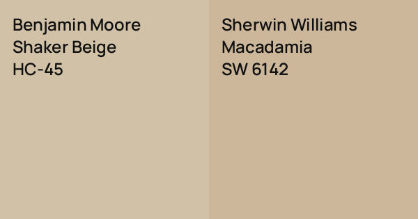 Benjamin Moore Shaker Beige vs. Sherwin Williams Macadamia comparison