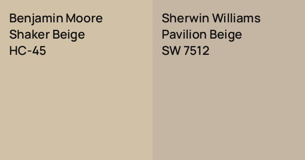Benjamin Moore Shaker Beige vs. Sherwin Williams Pavilion Beige comparison