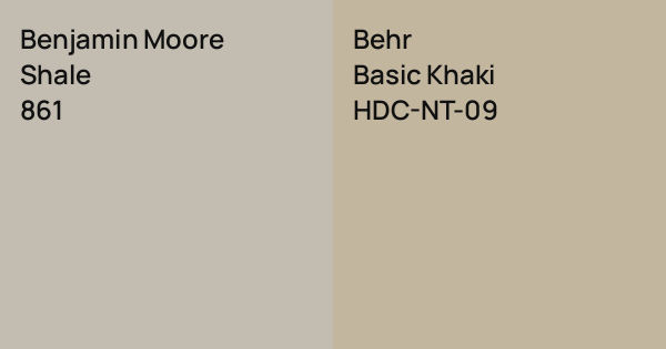 Benjamin Moore Shale vs. Behr Basic Khaki comparison