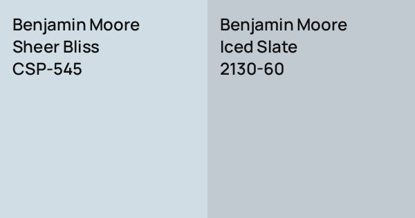Benjamin Moore Sheer Bliss vs. Benjamin Moore Iced Slate comparison