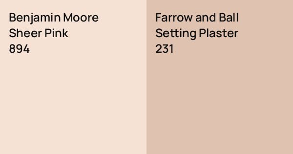 Benjamin Moore Sheer Pink vs. Farrow and Ball Setting Plaster comparison