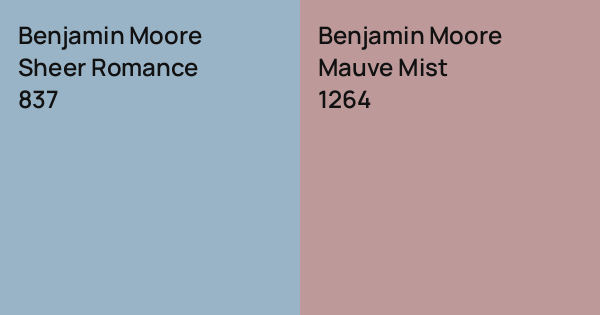 Benjamin Moore Sheer Romance vs. Benjamin Moore Mauve Mist comparison