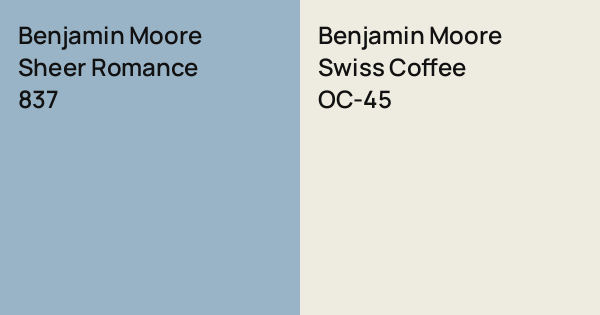 Benjamin Moore Sheer Romance vs. Benjamin Moore Swiss Coffee comparison