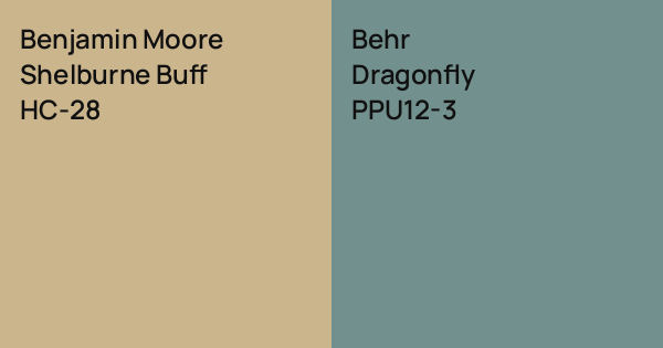 Benjamin Moore Shelburne Buff vs. Behr Dragonfly comparison