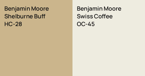 Benjamin Moore Shelburne Buff vs. Benjamin Moore Swiss Coffee comparison