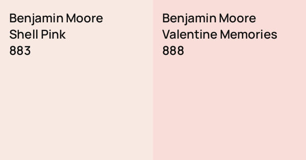Benjamin Moore Shell Pink vs. Benjamin Moore Valentine Memories comparison