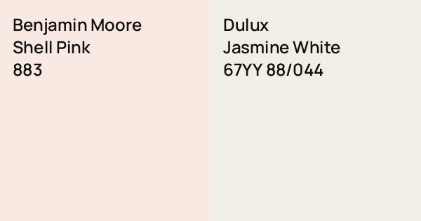 Benjamin Moore Shell Pink vs. Dulux Jasmine White comparison