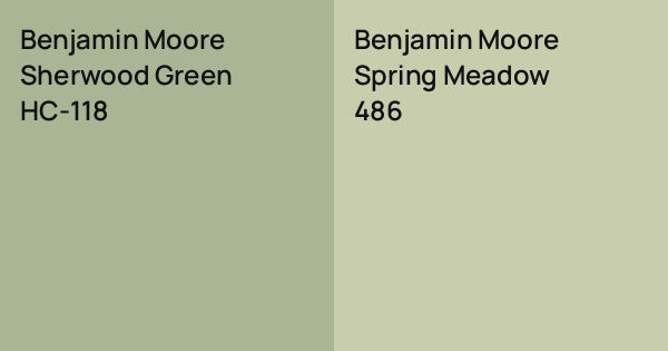 Benjamin Moore Sherwood Green vs. Benjamin Moore Spring Meadow comparison