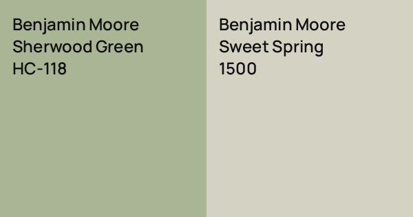 Benjamin Moore Sherwood Green vs. Benjamin Moore Sweet Spring comparison