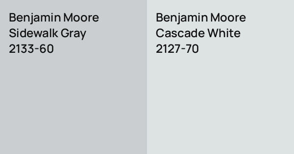 Benjamin Moore Sidewalk Gray vs. Benjamin Moore Cascade White comparison