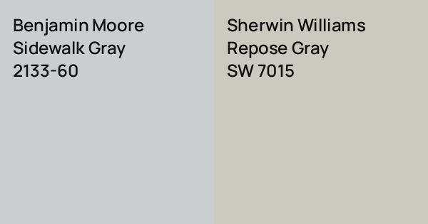 Benjamin Moore Sidewalk Gray vs. Sherwin Williams Repose Gray comparison