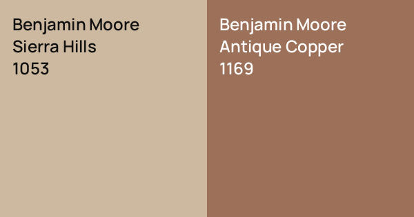 Benjamin Moore Sierra Hills vs. Benjamin Moore Antique Copper comparison