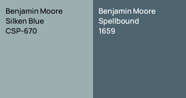 Benjamin Moore Silken Blue vs. Benjamin Moore Spellbound comparison