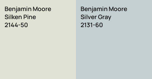 Benjamin Moore Silken Pine vs. Benjamin Moore Silver Gray comparison