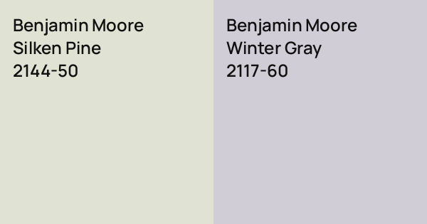 Benjamin Moore Silken Pine vs. Benjamin Moore Winter Gray comparison