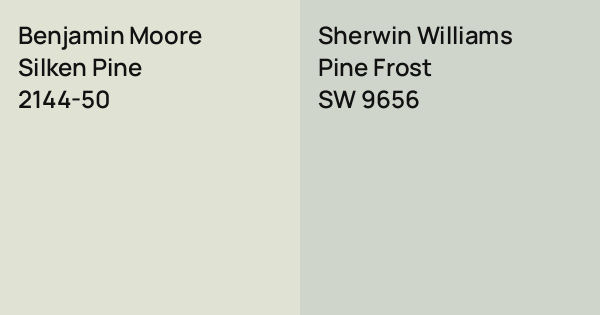 Benjamin Moore Silken Pine vs. Sherwin Williams Pine Frost comparison