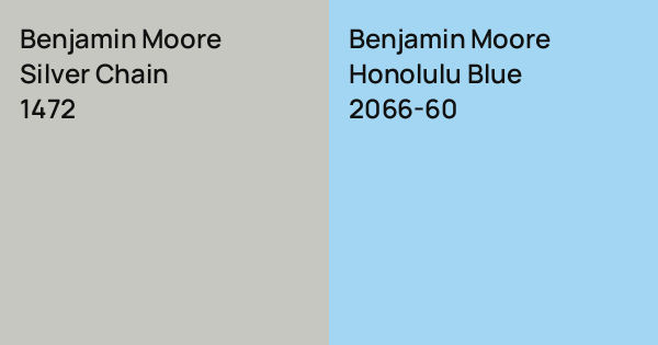 Benjamin Moore Silver Chain vs. Benjamin Moore Honolulu Blue comparison