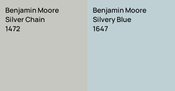 Benjamin Moore Silver Chain vs. Benjamin Moore Silvery Blue comparison