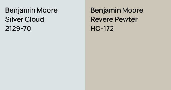 Benjamin Moore Silver Cloud vs. Benjamin Moore Revere Pewter comparison