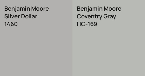 Benjamin Moore Silver Dollar vs. Benjamin Moore Coventry Gray comparison