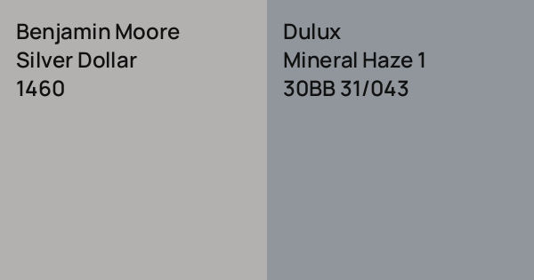 Benjamin Moore Silver Dollar vs. Dulux Mineral Haze 1 comparison