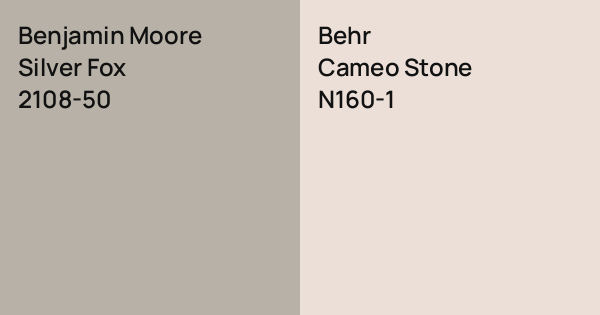 Benjamin Moore Silver Fox vs. Behr Cameo Stone comparison