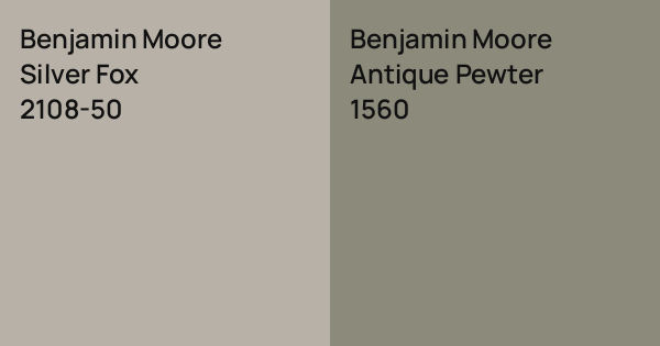 Benjamin Moore Silver Fox vs. Benjamin Moore Antique Pewter comparison