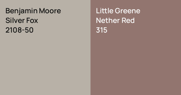 Benjamin Moore Silver Fox vs. Little Greene Nether Red comparison