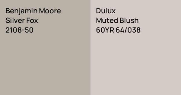 Benjamin Moore Silver Fox vs. Dulux Muted Blush comparison