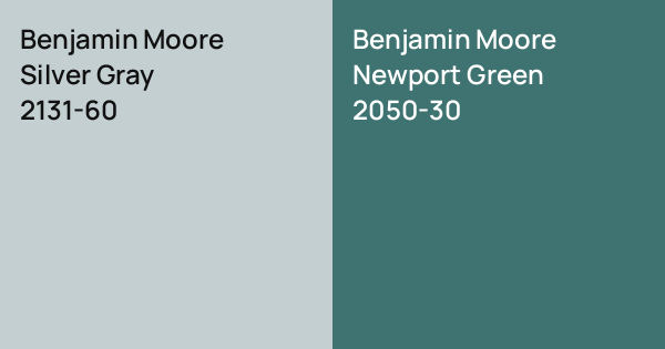 Benjamin Moore Silver Gray vs. Benjamin Moore Newport Green comparison