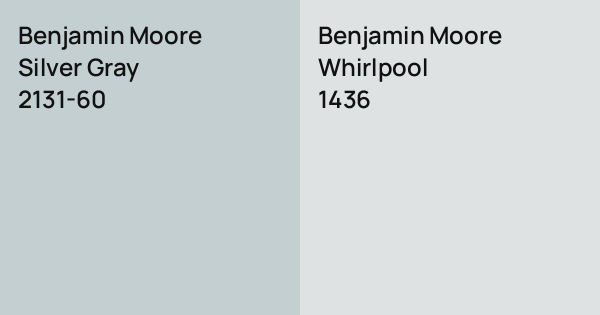 Benjamin Moore Silver Gray vs. Benjamin Moore Whirlpool comparison