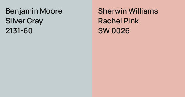 Benjamin Moore Silver Gray vs. Sherwin Williams Rachel Pink comparison