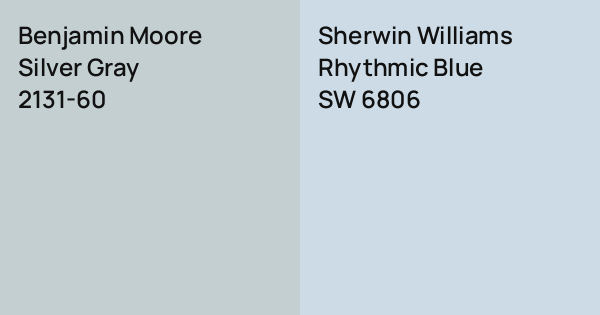 Benjamin Moore Silver Gray vs. Sherwin Williams Rhythmic Blue comparison