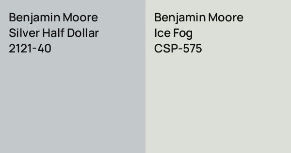 Benjamin Moore Silver Half Dollar vs. Benjamin Moore Ice Fog comparison