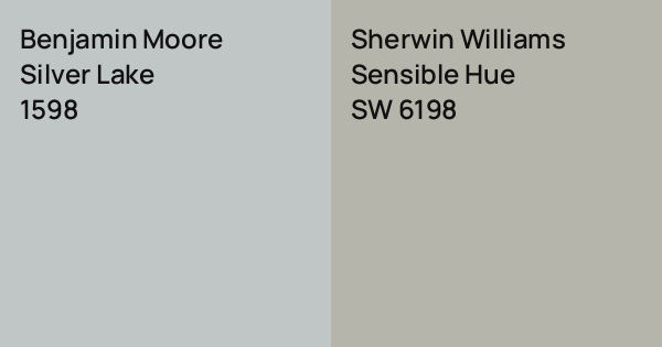 Benjamin Moore Silver Lake vs. Sherwin Williams Sensible Hue comparison