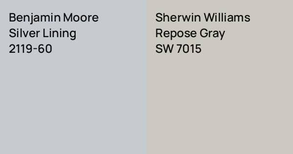 Benjamin Moore Silver Lining vs. Sherwin Williams Repose Gray comparison