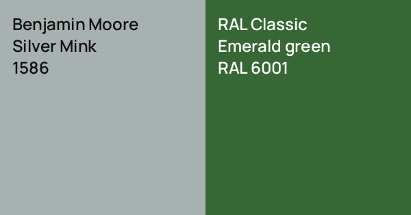 Benjamin Moore Silver Mink vs. RAL Classic Emerald green comparison
