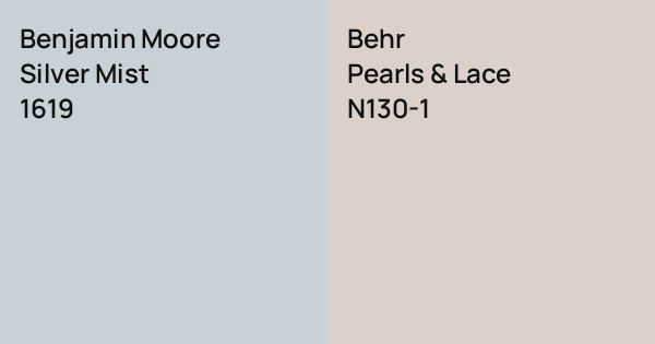 Benjamin Moore Silver Mist vs. Behr Pearls & Lace comparison