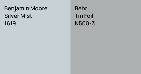Benjamin Moore Silver Mist vs. Behr Tin Foil comparison