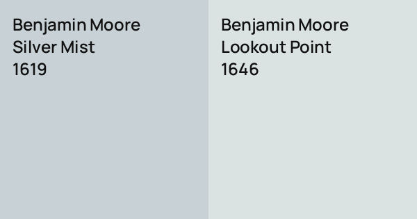 Benjamin Moore Silver Mist vs. Benjamin Moore Lookout Point comparison