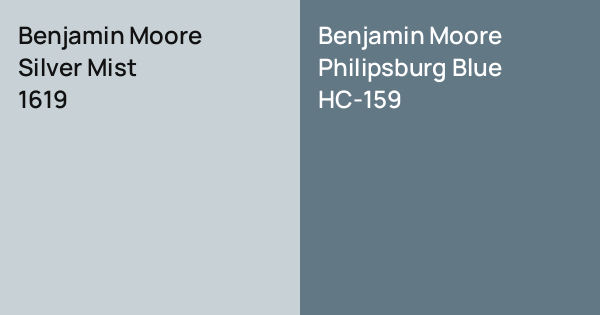 Benjamin Moore Silver Mist vs. Benjamin Moore Philipsburg Blue comparison