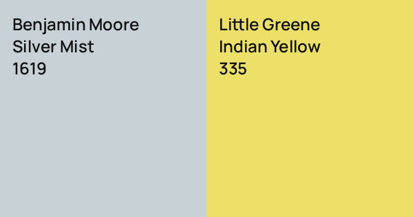 Benjamin Moore Silver Mist vs. Little Greene Indian Yellow comparison