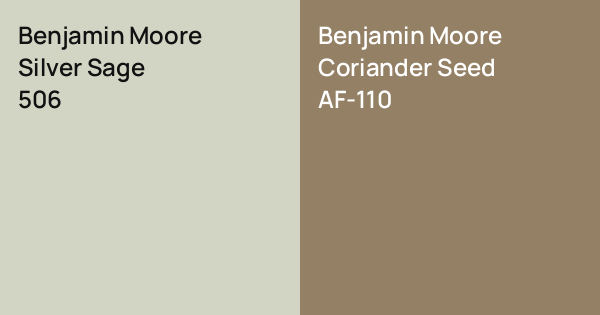Benjamin Moore Silver Sage vs. Benjamin Moore Coriander Seed comparison