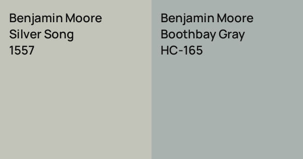Benjamin Moore Silver Song vs. Benjamin Moore Boothbay Gray comparison