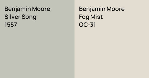 Benjamin Moore Silver Song vs. Benjamin Moore Fog Mist comparison